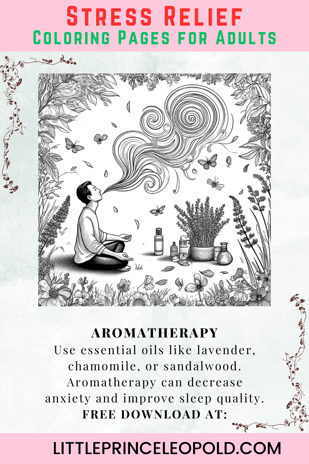 Stress Relief Coloring Pages for Adults – Aromatherapy - Laugh Love Leo