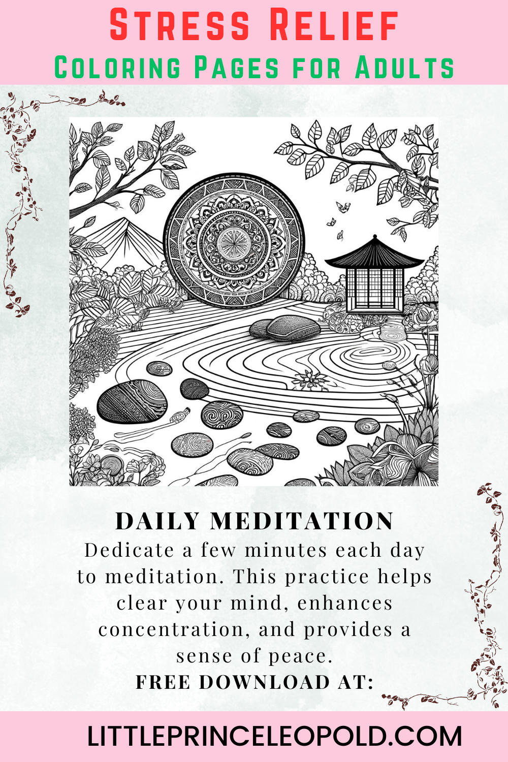 Stress Relief Coloring Pages for Adults – Daily Meditation - Laugh Love Leo
