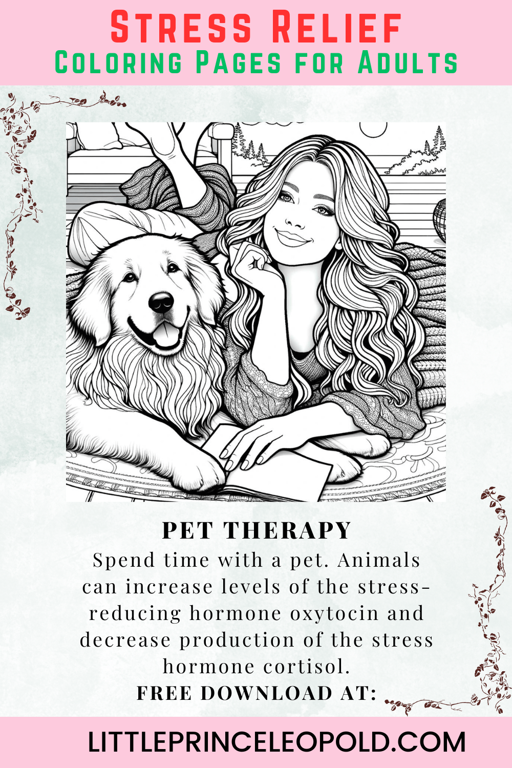 Stress Relief Coloring Pages for Adults – Pet Therapy - Laugh Love Leo