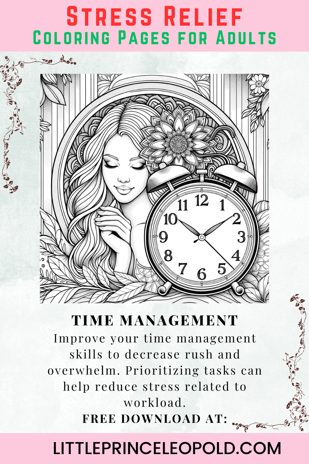 Stress Relief Coloring Pages for Adults – Time Management - Laugh Love Leo